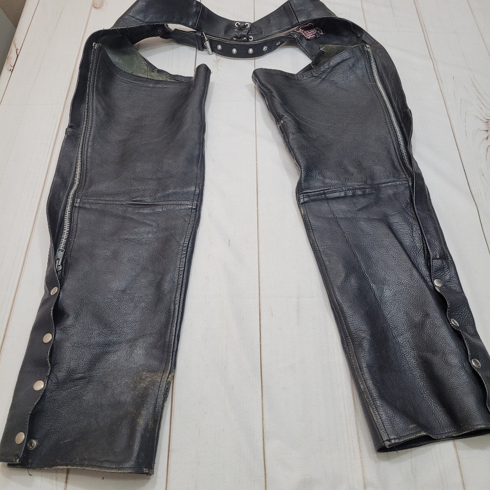 Leather Club Black Leather Motorcycle Riding Chaps Sn… - Gem